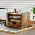 Multi-Tier Wood Desk File Organizer with Side File Rack, 3 Tray Shelves ...