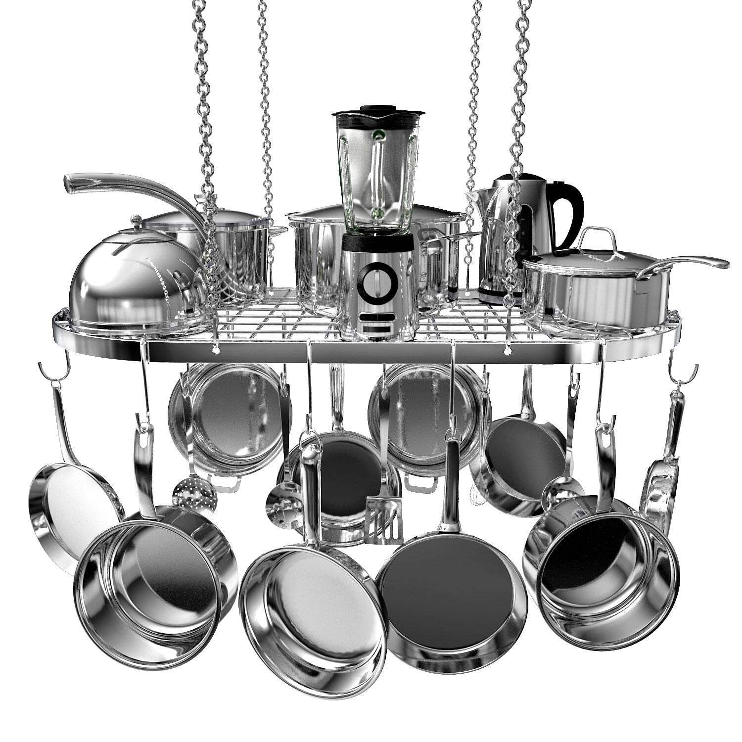 Vdomus Hanging Pot and Pan Rack Ceiling Mount with 15 Hooks - Kitchen ...