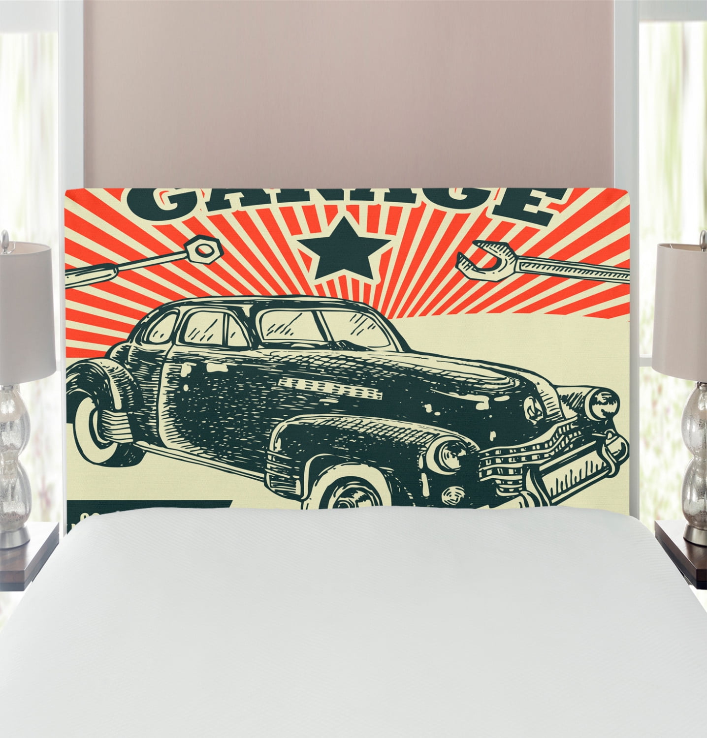 Cars Headboard, Retro Car and Garage Advertising Poster Style Picture ...