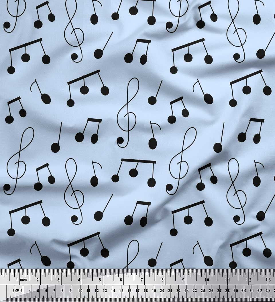 Soimoi Blue Cotton Jersey Fabric Notes Musical Instrument Print Fabric ...