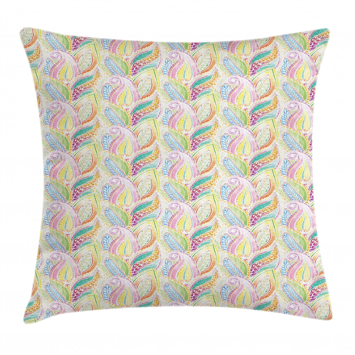 Hippie Throw Pillow Cushion Cover, Boho Soft Pastel Leaves in Ethnic ...