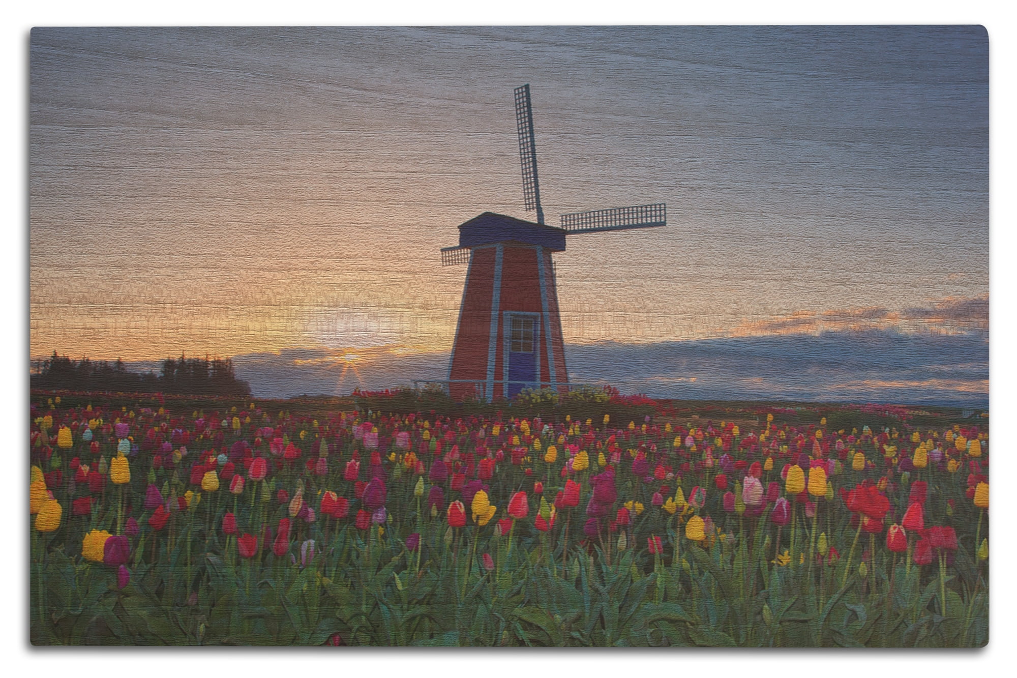 Tulip Field and Windmill Birch Wood Wall Sign (12x18 Rustic Home Decor ...