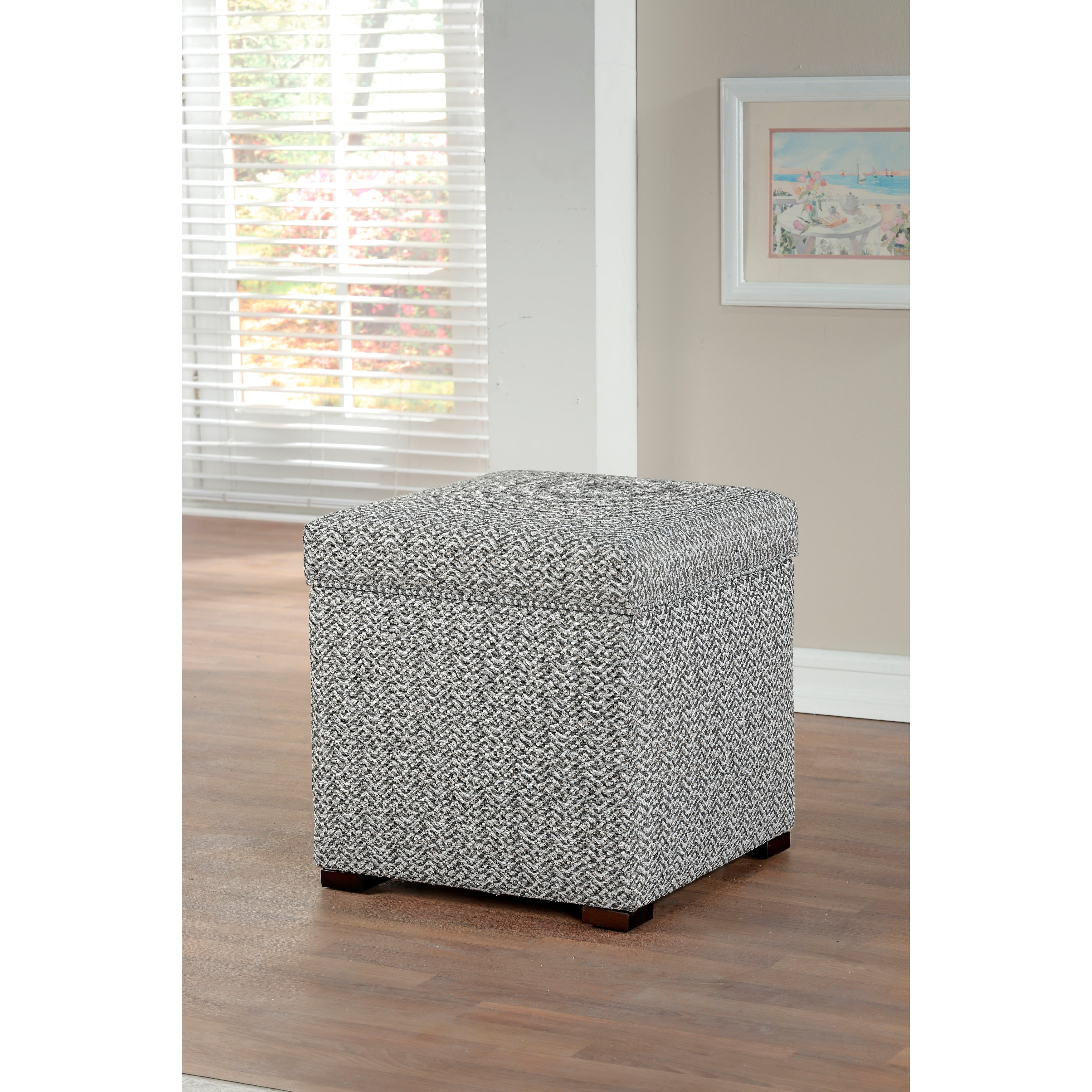 Sole Designs Tami by Upholstered Square Storage Ottoman Grey Geometric ...