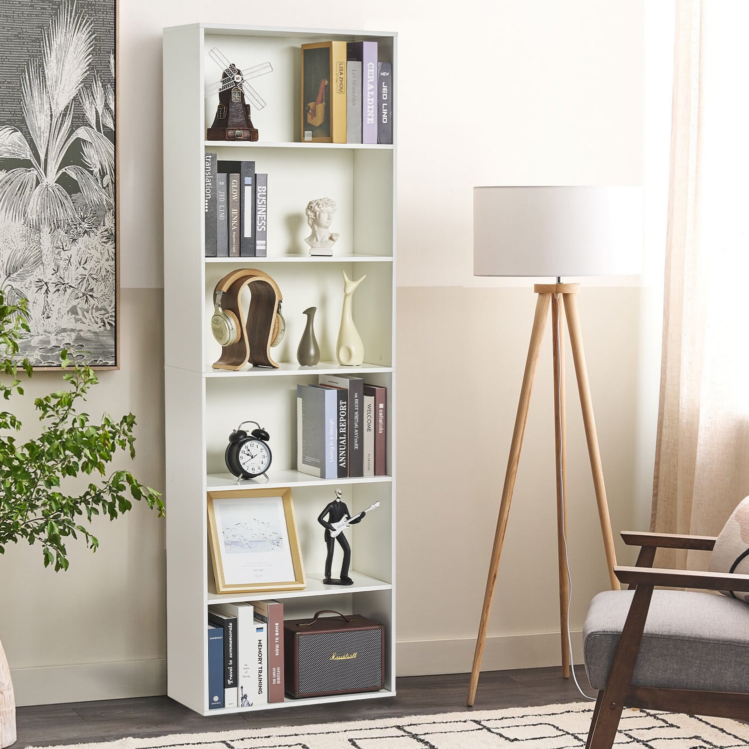 Oneinmil 6-Tier Tall Narrow Bookcase for Home Office, White - Walmart.com
