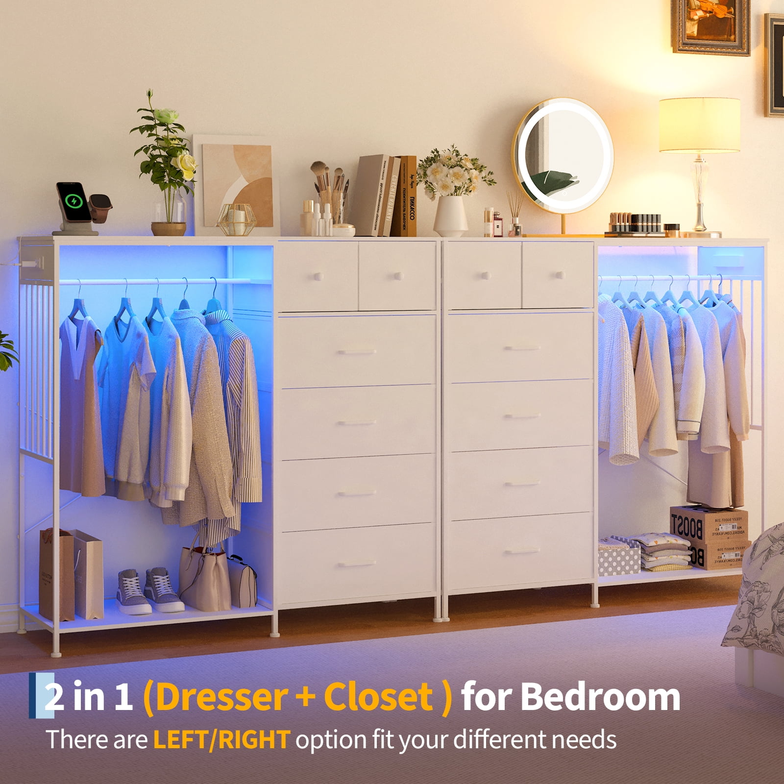 Click here for Tropow 6-Drawer Dresser With Hanging Rack & Led Li... prices