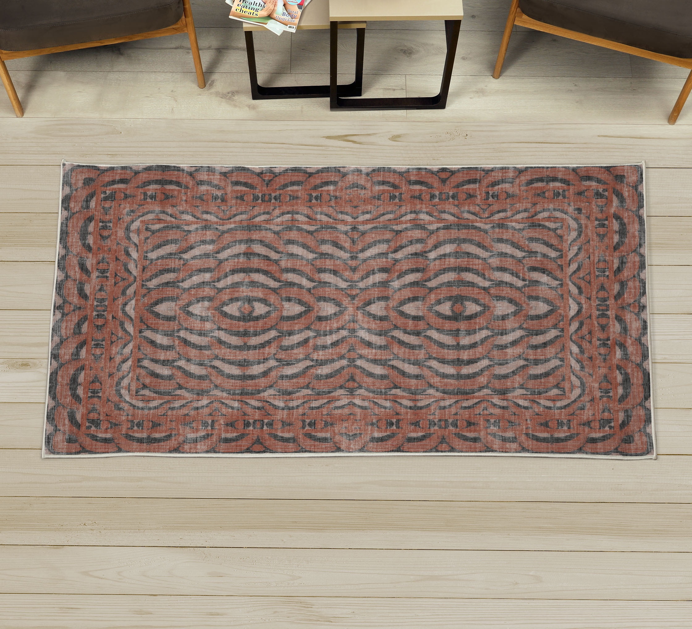 Bohemian Decorative Rug, Ethnic Retro Inspired Oval Ikat Like Ornaments ...