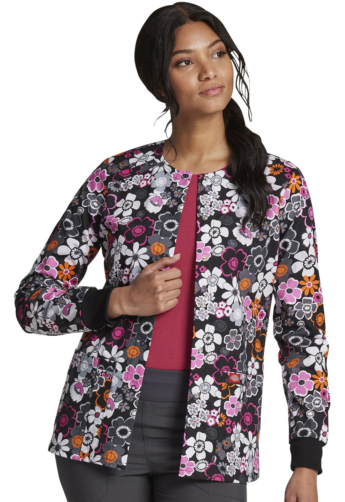 Dickies Prints Warm Up Scrubs Jacket for Women Snap Front Warm-Up DK306 ...