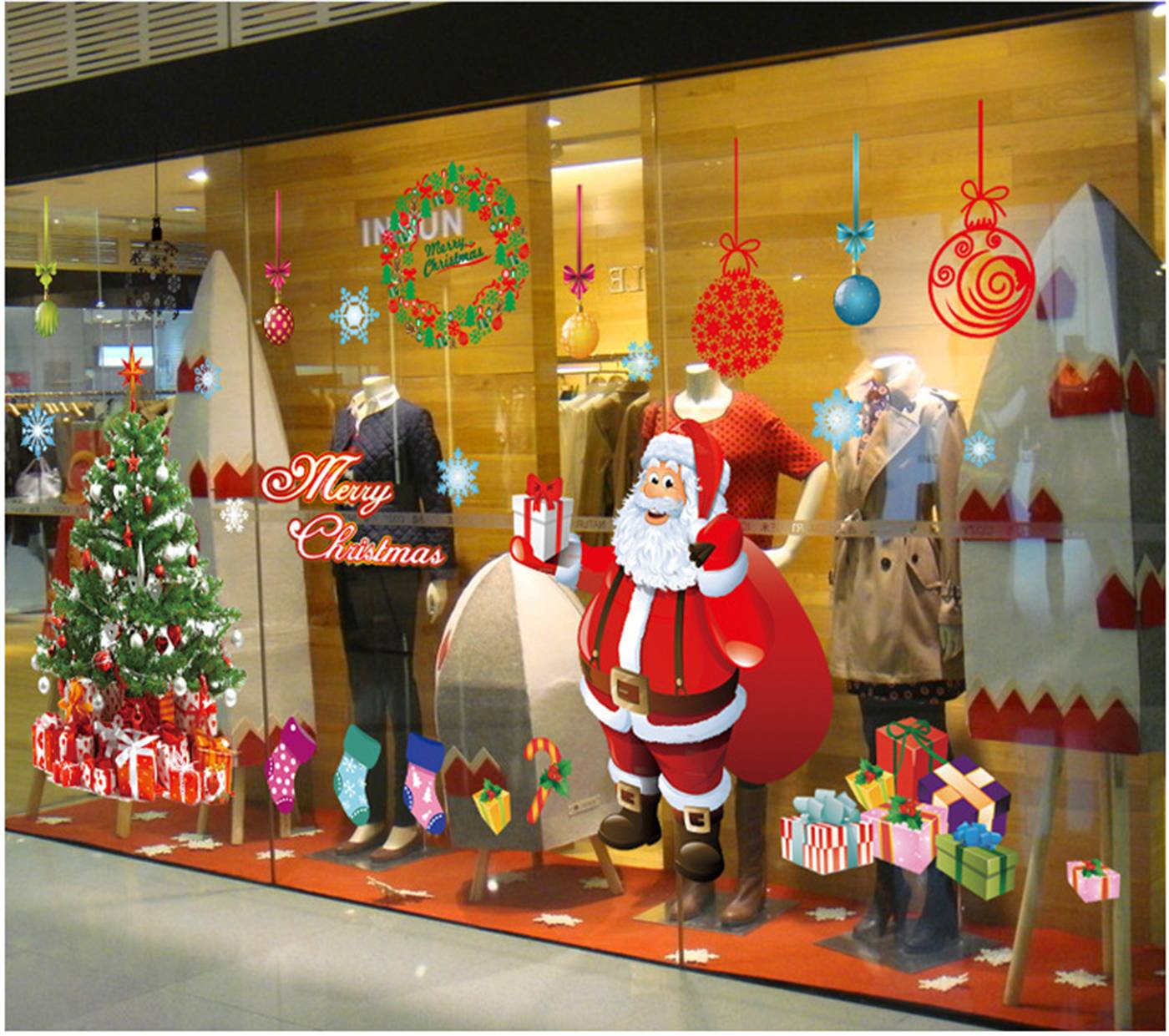 Christmas Window Stickers Large Santa Claus Xmas Tree Window Home Christmas Window Stickers Large Santa Claus Xmas Tree Window Home