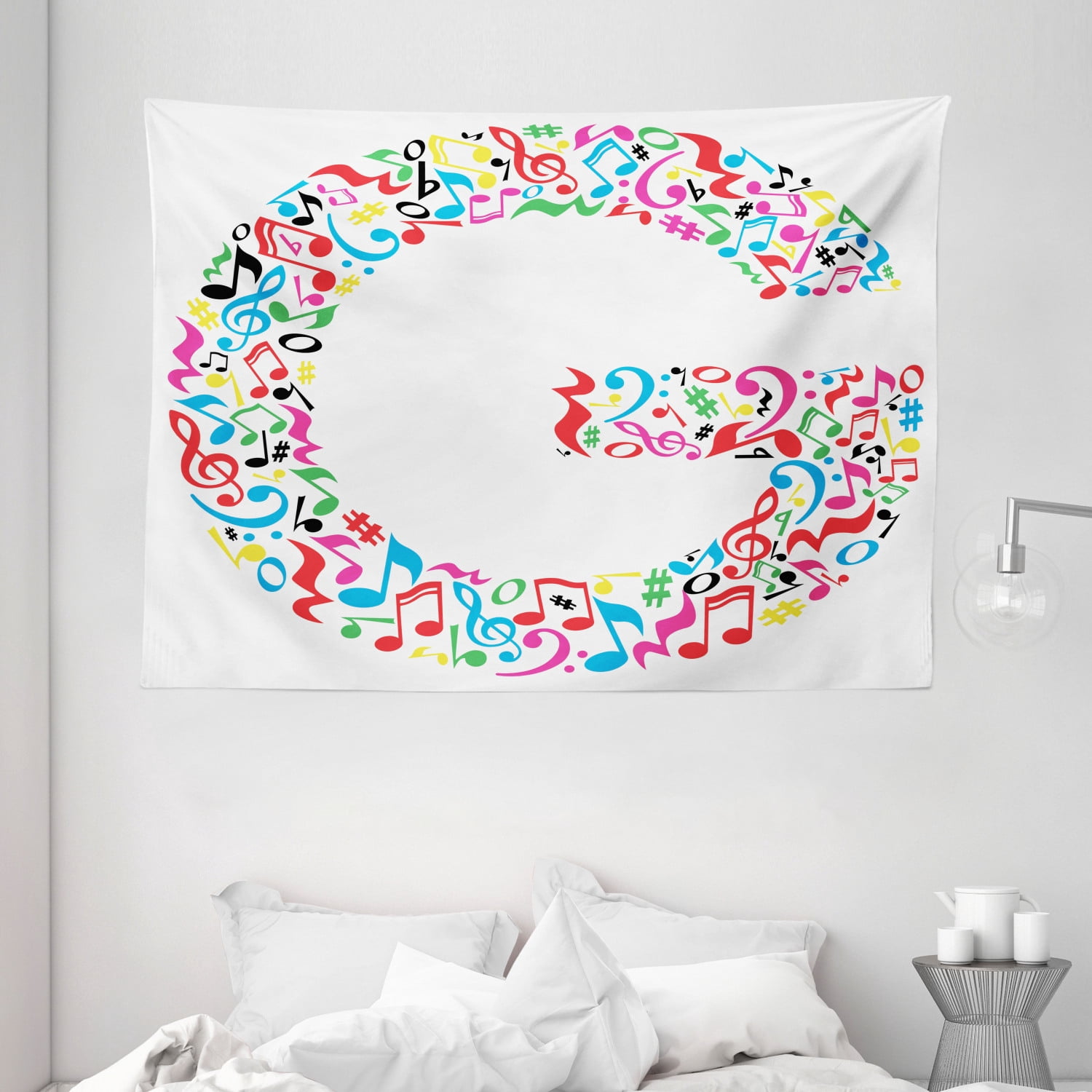 Letter G Tapestry, Majuscule G and Music Inspired Theme Colorful ...