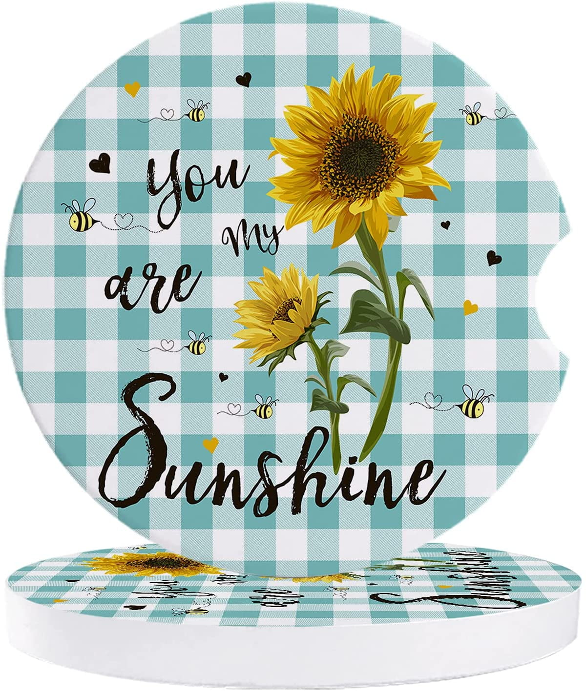 ZHANZZK Summer Sunshine Sunflower and Bee Aqua Green Lattice Set of 6 ...