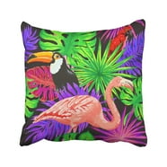 PHFZK Watercolor Pillow Case, Tropical Beach Flamingo Bird and Exotic ...