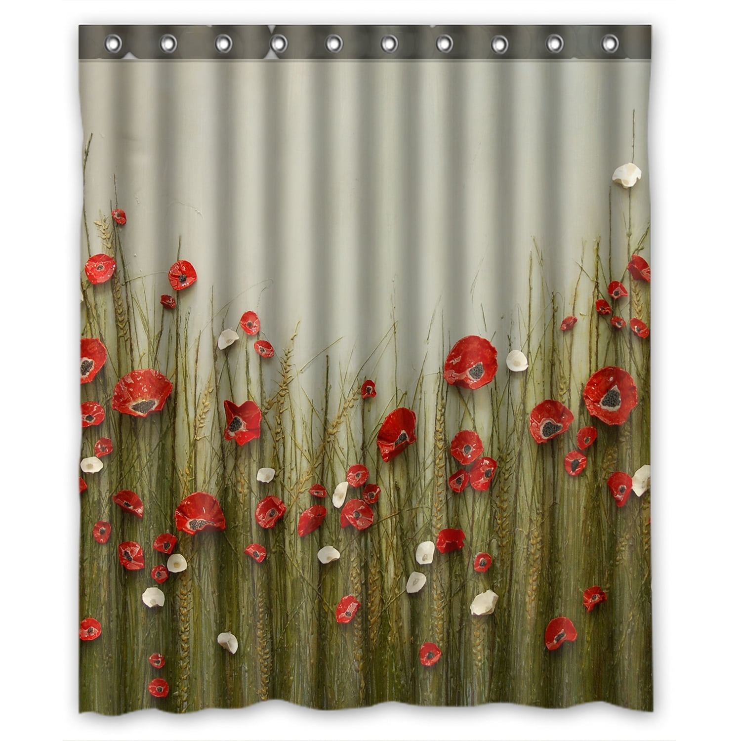 ZKGK Poppy Flowers Waterproof Shower Curtain Bathroom Decor Sets with ...