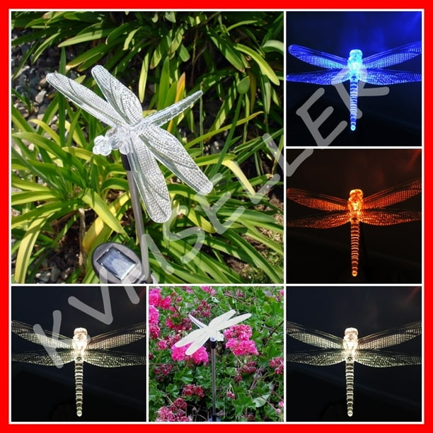 4 Pack Solar Powered Dragonfly Garden Yard Stake Pathway Lawn Light LED ...