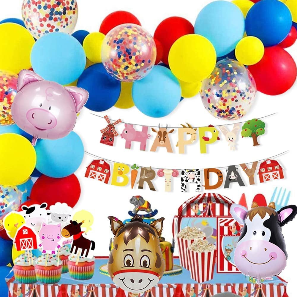 SPECOOL Farm Animals Birthday Party Set, Farm Animals Barn Backdrop ...