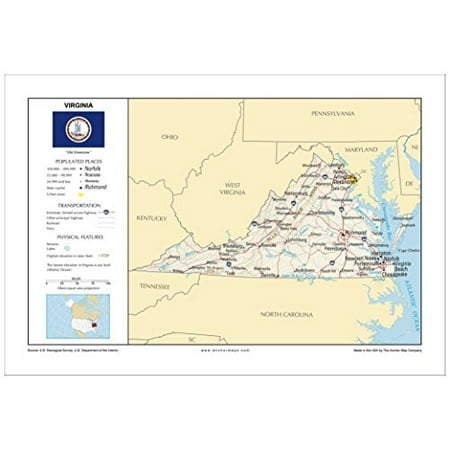 13x19 Virginia General Reference Wall Map - Anchor Maps USA ...