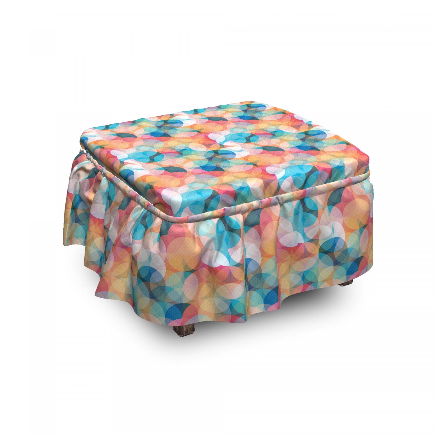 Geometric Ottoman Cover, Pastel Mosaic Circles, 2 Piece Slipcover Set ...