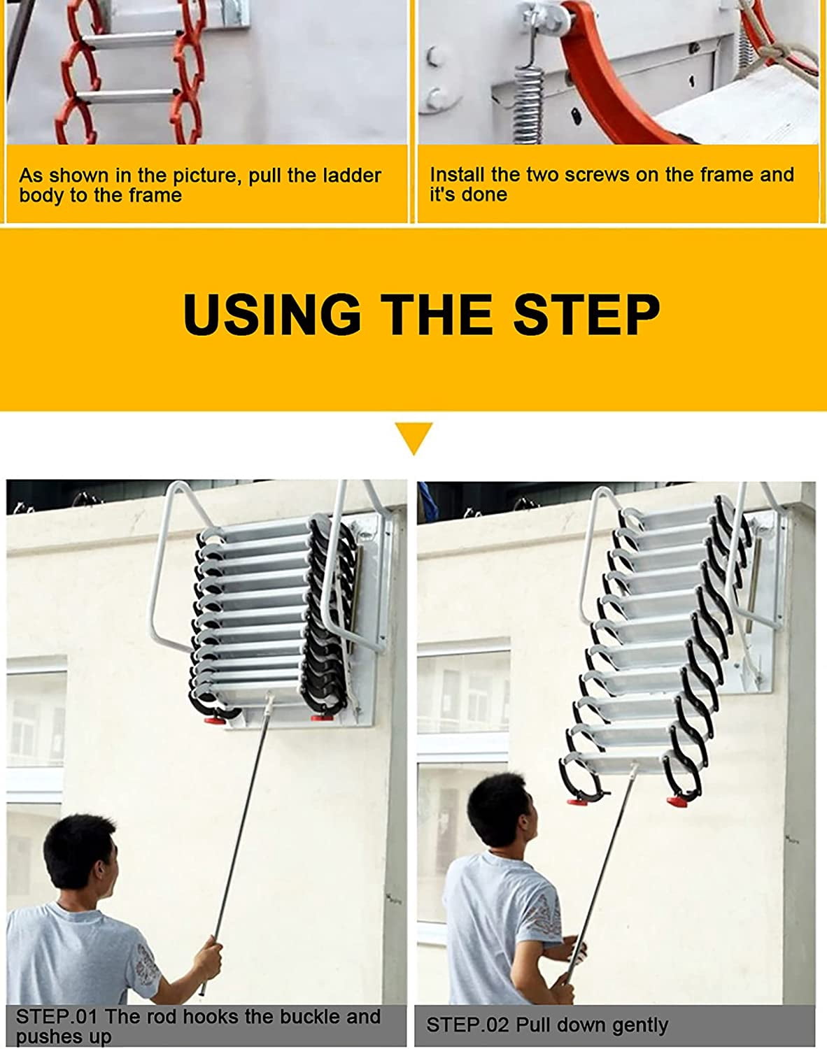 Buy Aohuada 9.8 ft/ 3m 12 Steps Pull Down Attic Stairs Alloy Attic ...