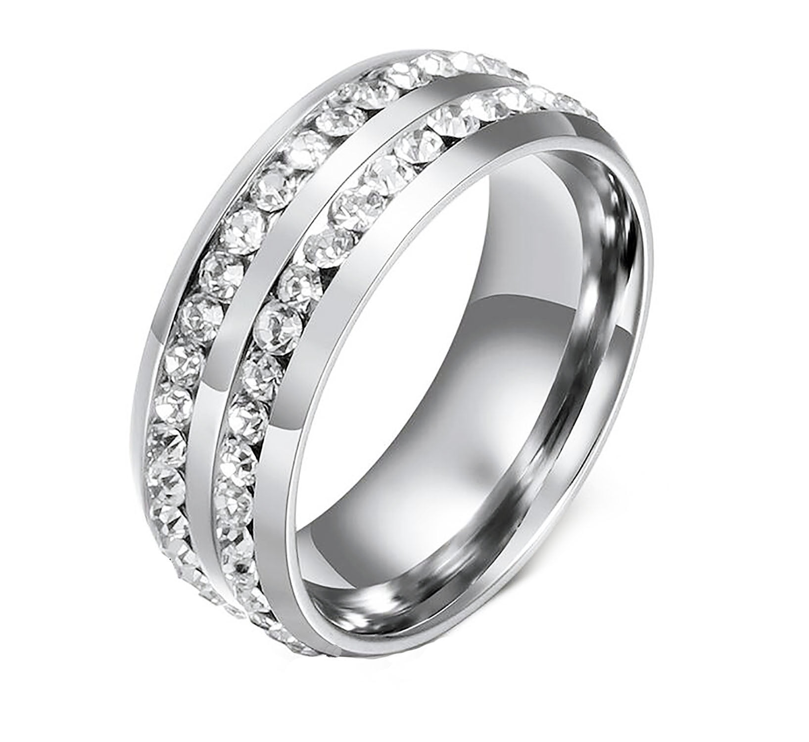 Two Row Wedding Band Ring Cz Eternity Men Women Ginger Lyne Collection ...