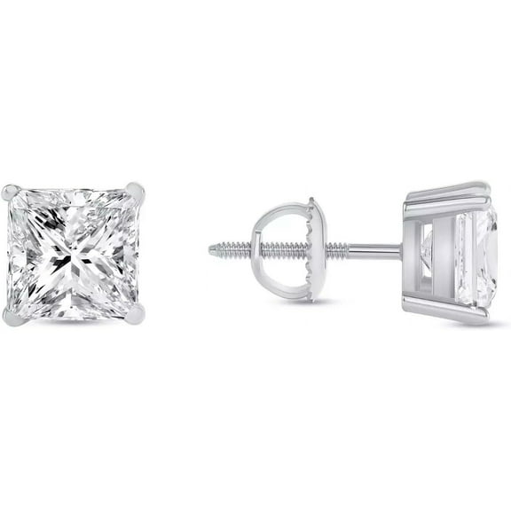 1 Ct Princess Cut Natural Diamond Stud Earrings | 925 Sterling Silver ...