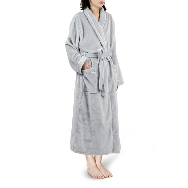 Pavilia Plush Robe For Women Light Grey Fluffy Soft Bathrobe