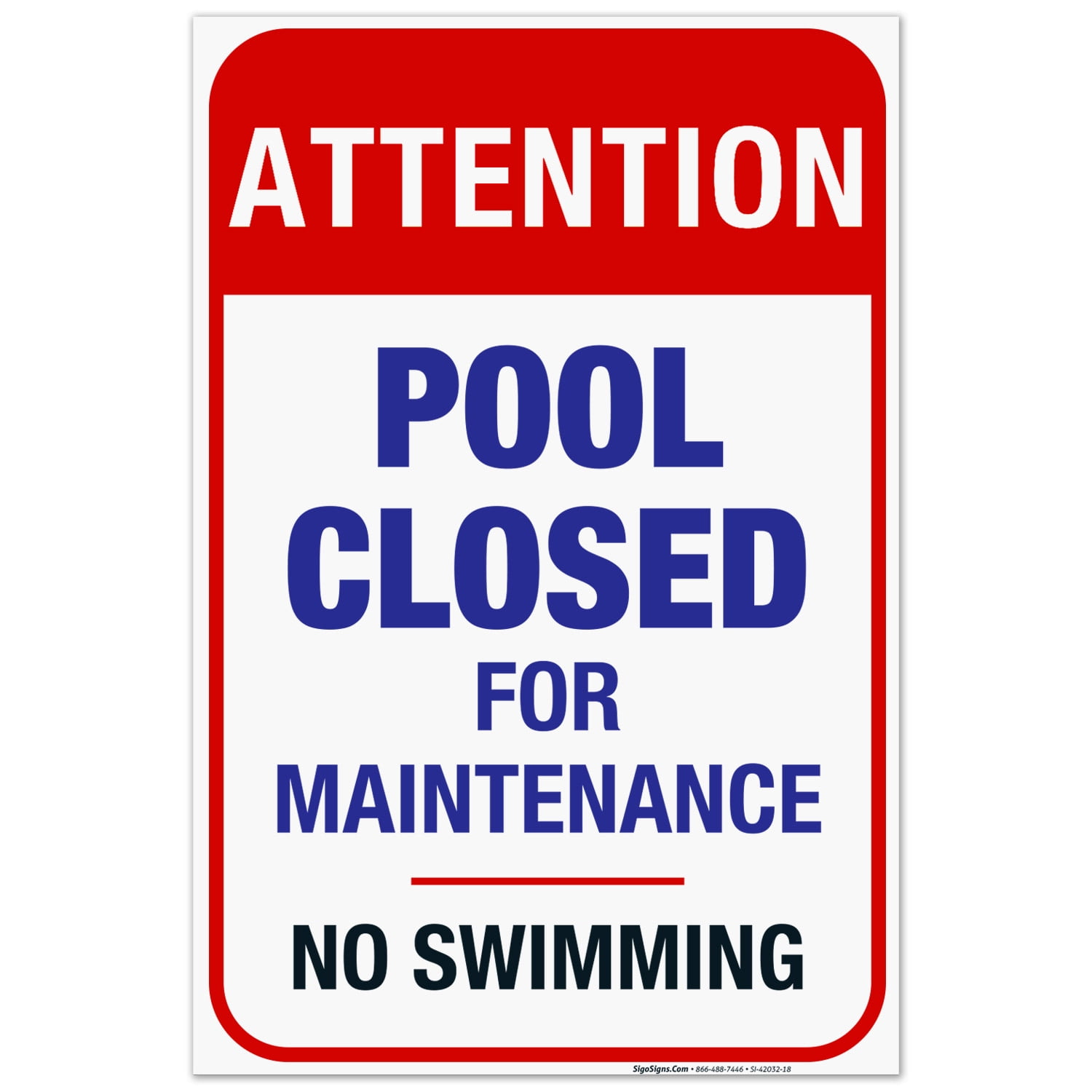 Pool Closed for Maintenance, No Swimming Sign, Pool Sign, - Walmart.com