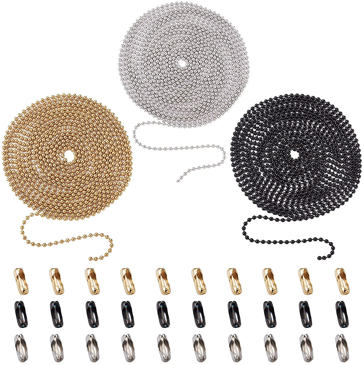 2.4mm Stainless Steel Ball Bead Chains 3 Colors Round Beaded Link Cable ...