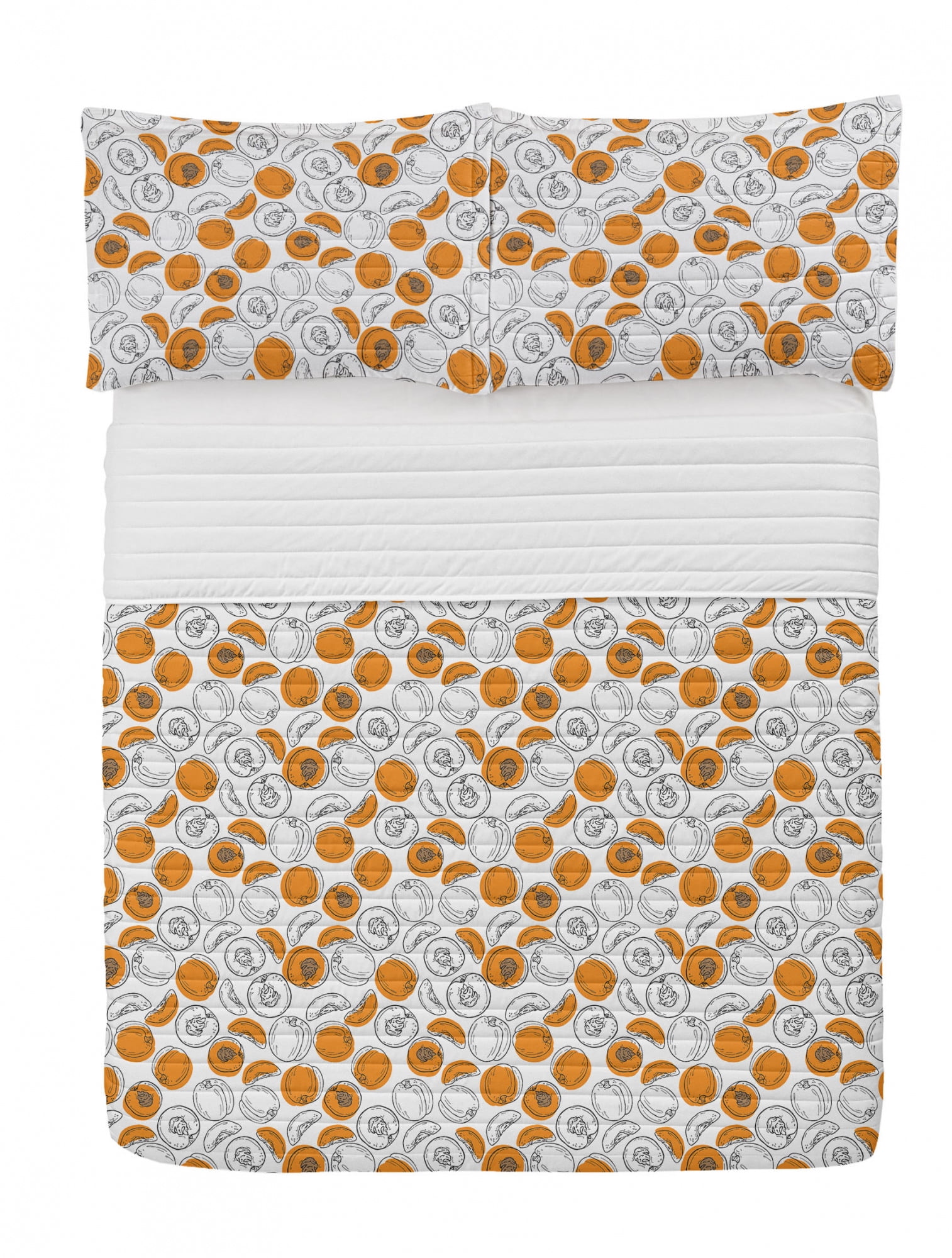Peach Microfiber Bedspread Set, Hand-Drawn Silhouette Juicy Peach ...