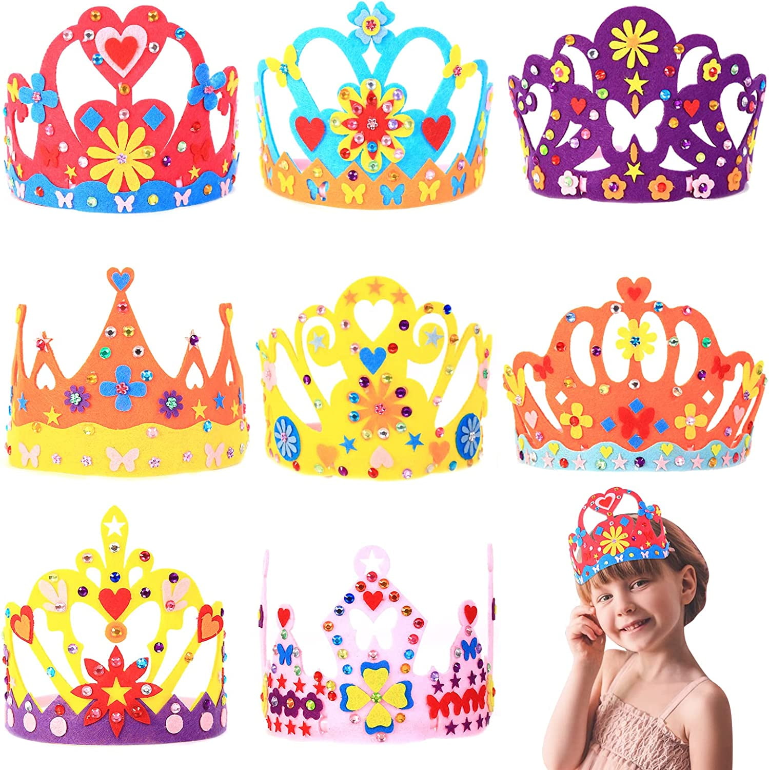 HEJULIK 8pcs Kids Princess Tiara Craft Kit,DIY Birthday Crown with ...