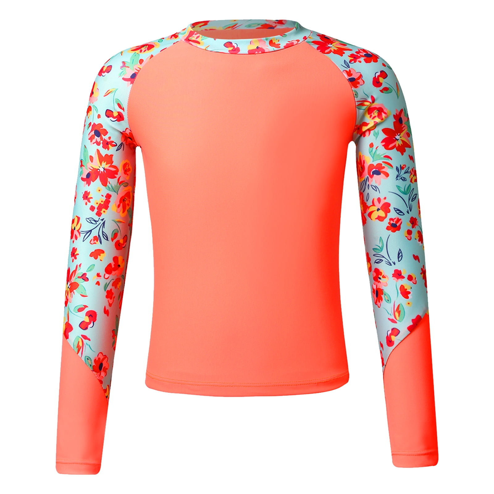 YONGHS UPF 50+ Swim Top for Girls Floral Long Sleeve Rashguard Shirts ...