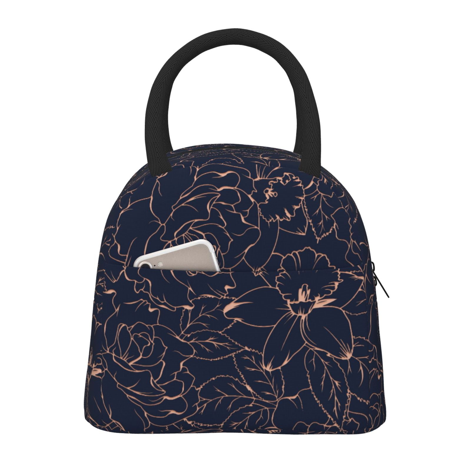Easygdp Copper-Gold Gloss Outline Flower Bolsa de Almuerzo Insulada ...