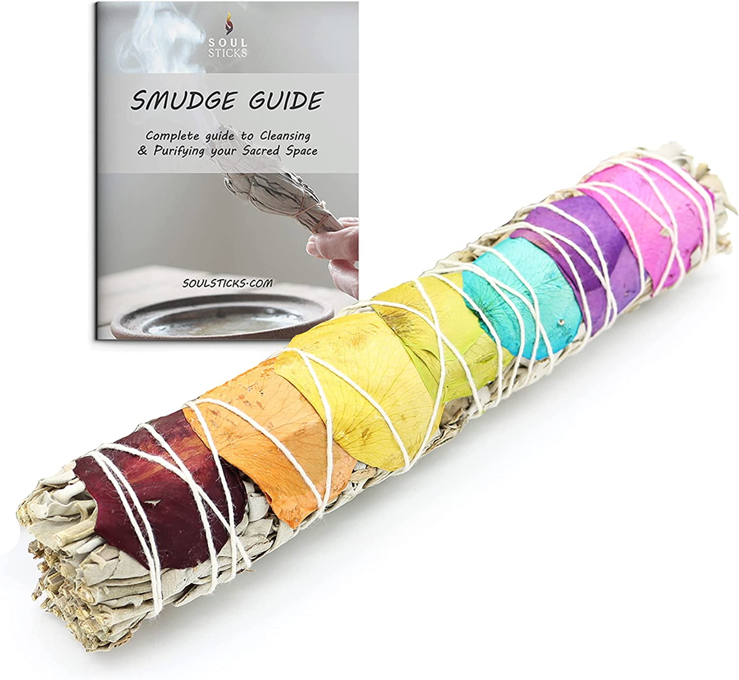 9 Inch Floral White Sage Smudge Stick for Home Cleansing & Negative ...