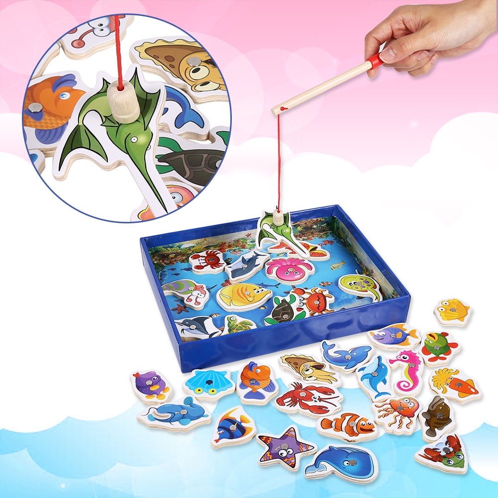 Wood Fish Toys,HURRISE 32Pcs/set Wooden Magnetic Creative Fishing Rod ...
