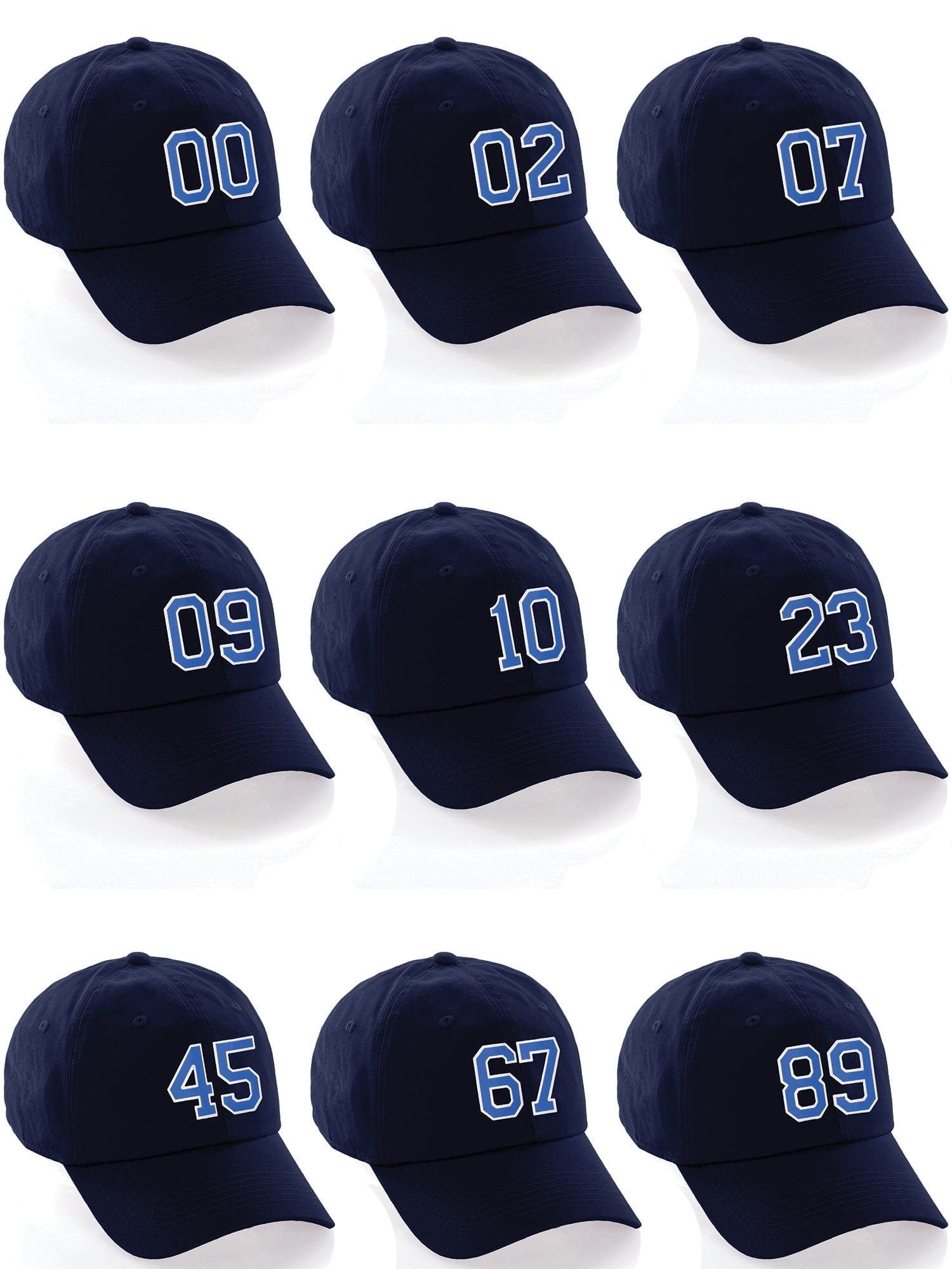 Customized Number Hat 00 to 99 Team Colors Baseball Cap, Navy Hat White ...