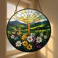 Cross with Flowers Glass Suncatcher Window Decor Hanging Decorative ...