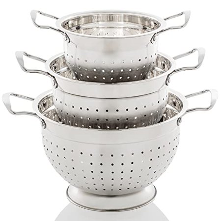 Ovente Stainless Steel Deep Colander 3 Piece Kitchen Strainer Set ...