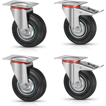 4 heavy-duty castors 125mm transport castors with brake up to 400kg ...