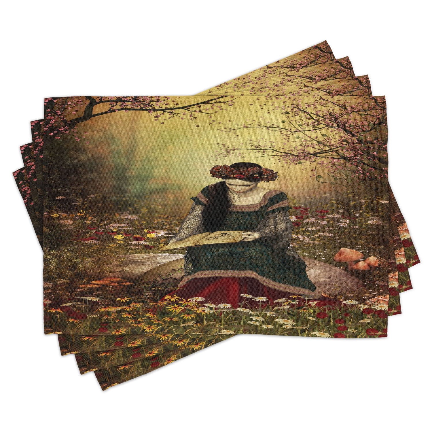 Ambesonne Medieval Place Mats Set of 4, Lady with Book, Standard Size ...