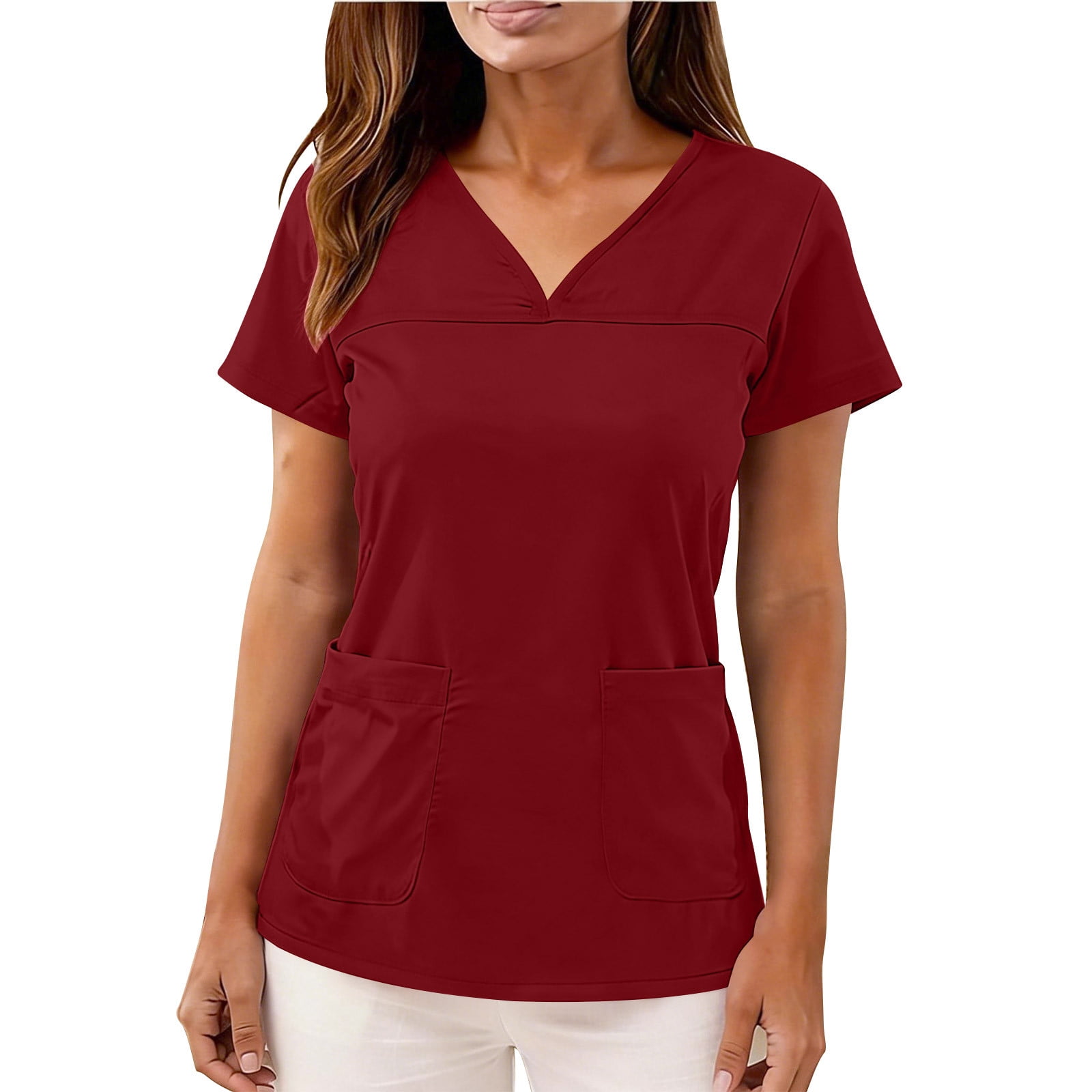 Click here for Amzcrzy Womens Scrub Top With Pockets Solid Color... prices