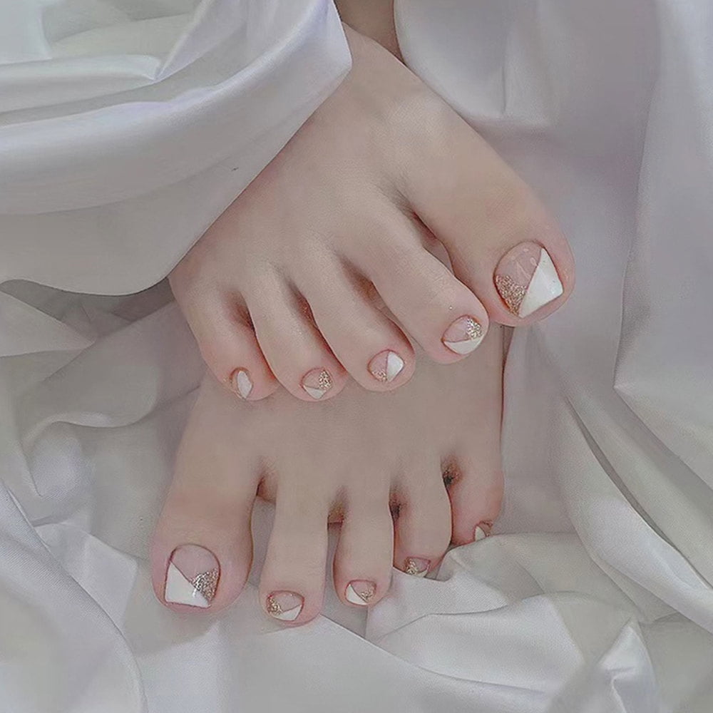 French White Hypotenuse Fake Toenails Ultrathin and Breathable Fake ...