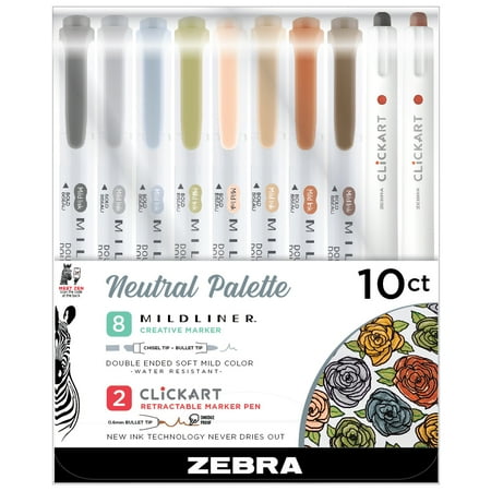 Zebra Mildliner Double-Ended Highlighter Set, 10-Color Neutral Colors ...