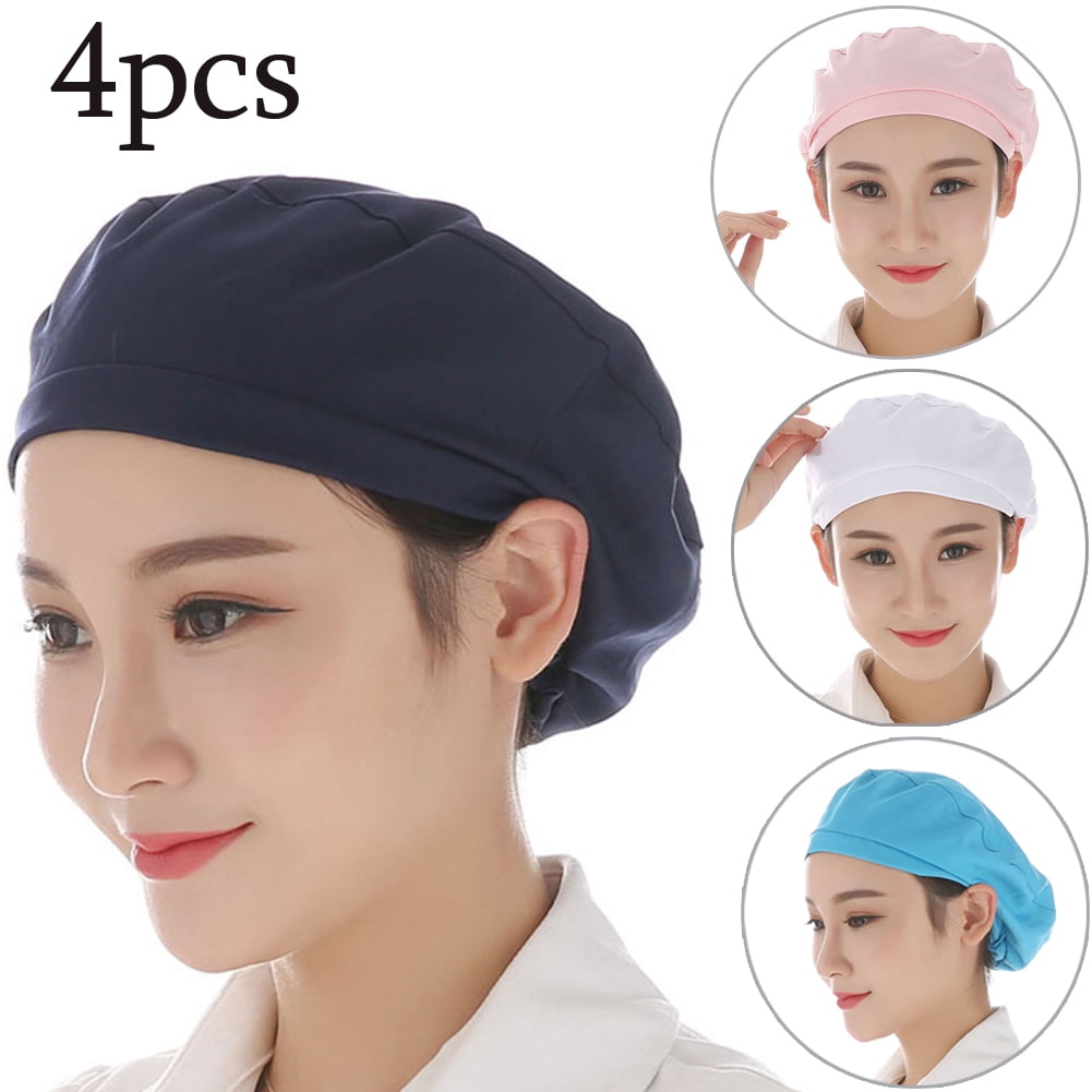 Cdar 4pcs Women Chef Hat Elastic Chef Cap Breathable Reusable Kitchen ...