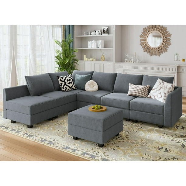 HONBAY Modular Soft Linen Fabric Sectional Sofa Reversible Couch with ...