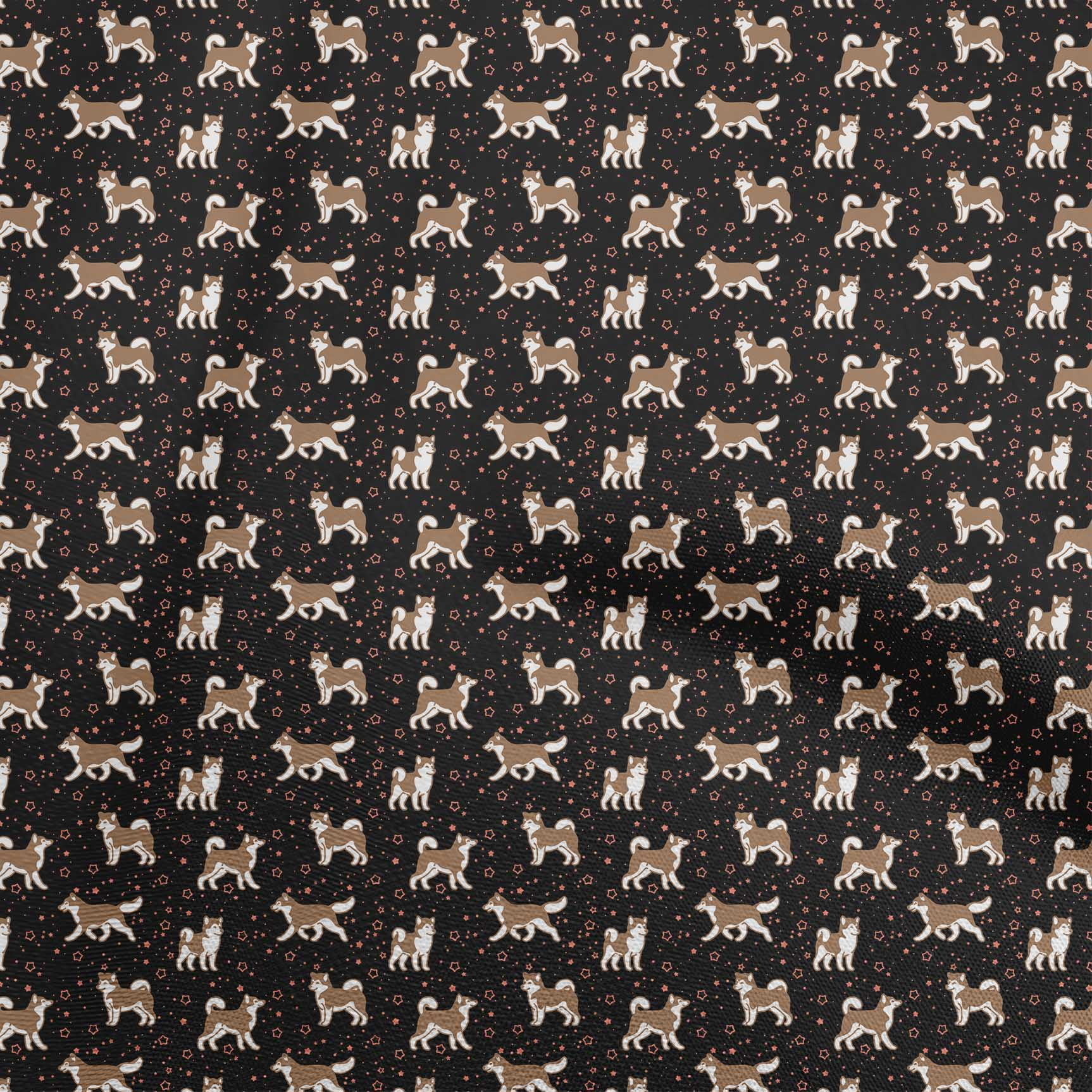oneOone Silk Tabby Black Fabric Floral & Puppies Quilting Supplies ...