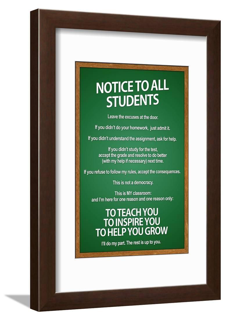 Notice to all Students Classroom Rules Framed Print Wall Art Sold by ...