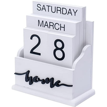 SHTUUYINGG Vintage Wood Block Perpetual Calendar Flip Block Design for ...