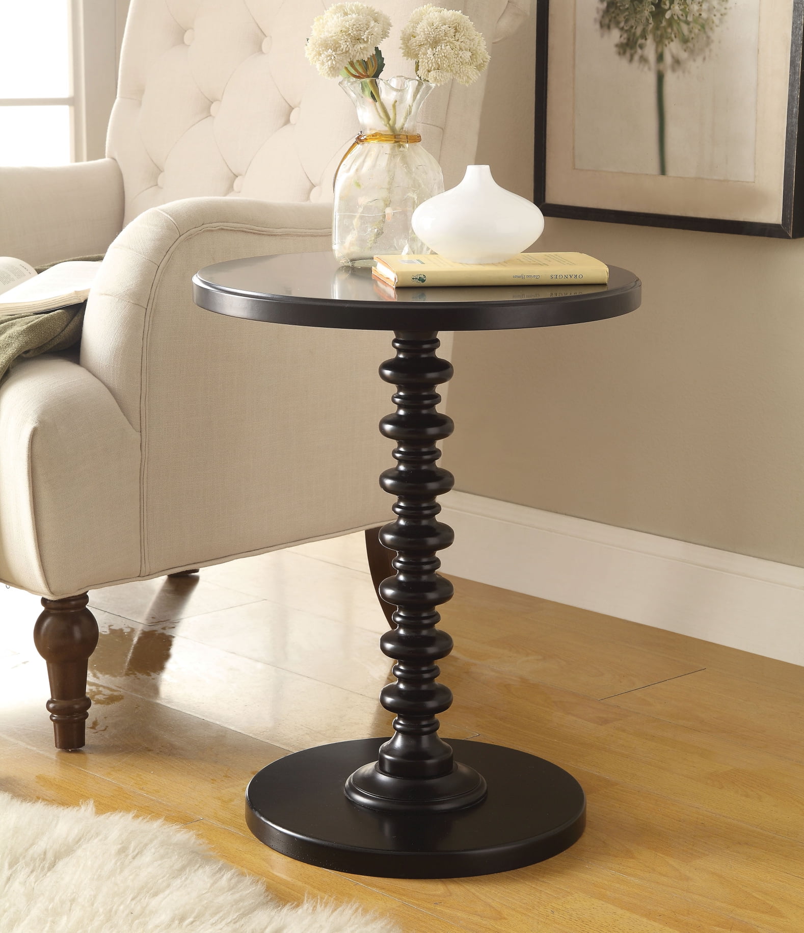 Modern Round Side Table, Wood Small Accent Table, Round Pedestal Tray ...