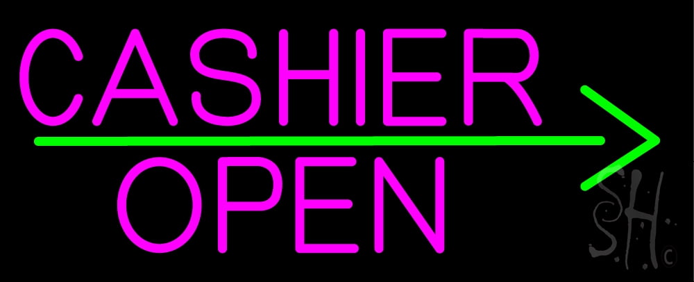 Blue Arrow Cashier Open LED Neon Sign 10 x 24 - inches, Clear Edge Cut ...