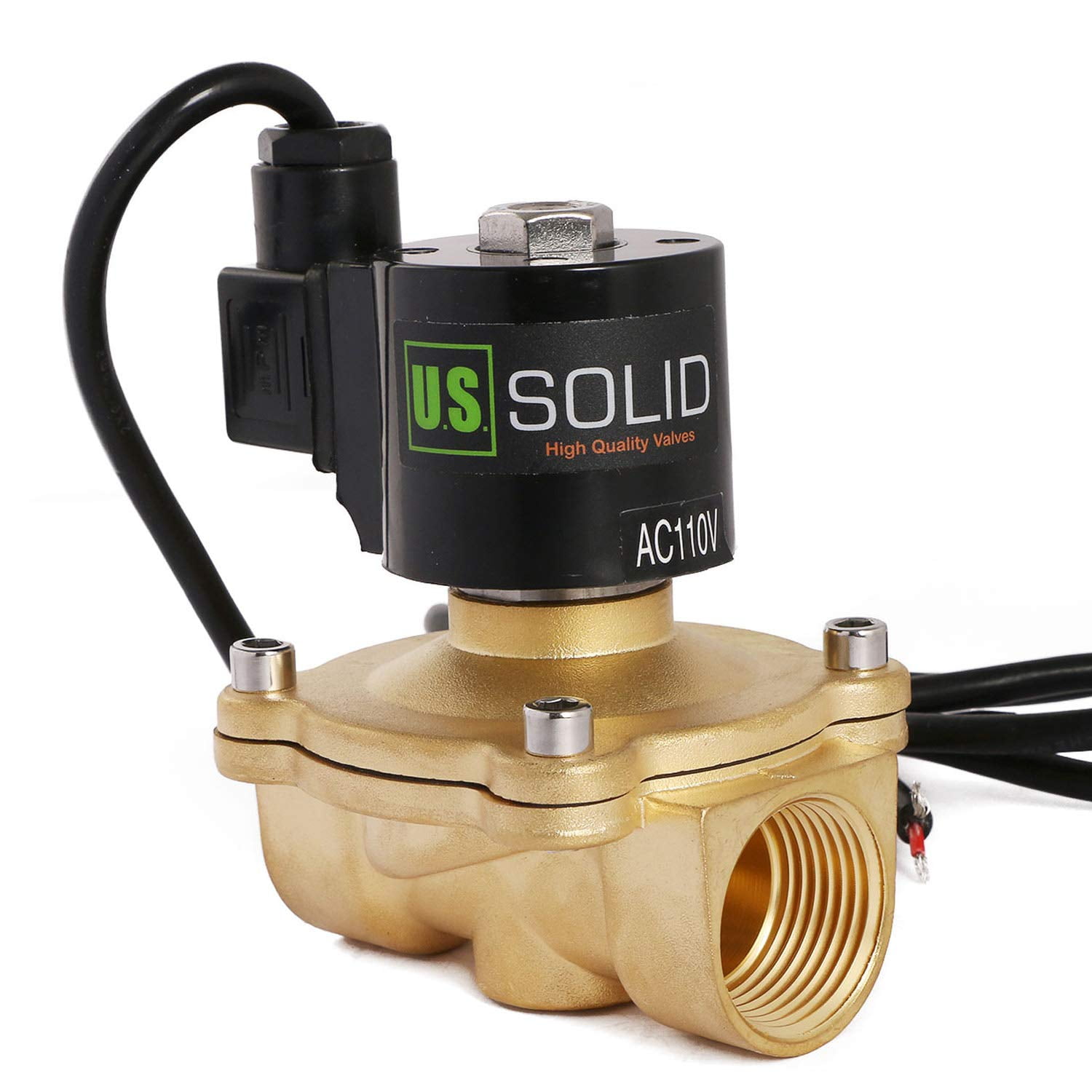 U.S. Solid 1" NPT Electric Solenoid Valve 110V AC Normally Closed Brass ...