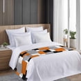 Abstract Art Bed Runner Scarf, Orange Black Gray Splice King Bed Scarf ...