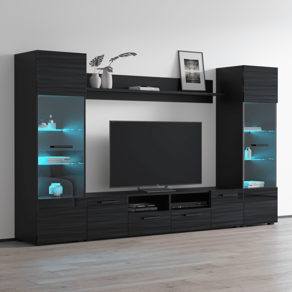 Modica Modern 102 Wide Entertainment Center Wall Unit with LED Lights